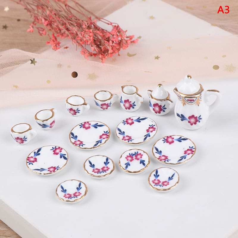 15Pcs 1:12 Miniature Porcelain Tea Cup Set for Toyhouse Furniture ...