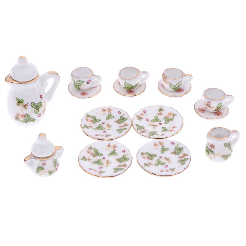 15Pcs 1:12 Miniature Porcelain Tea Cup Set for Toyhouse Furniture ...