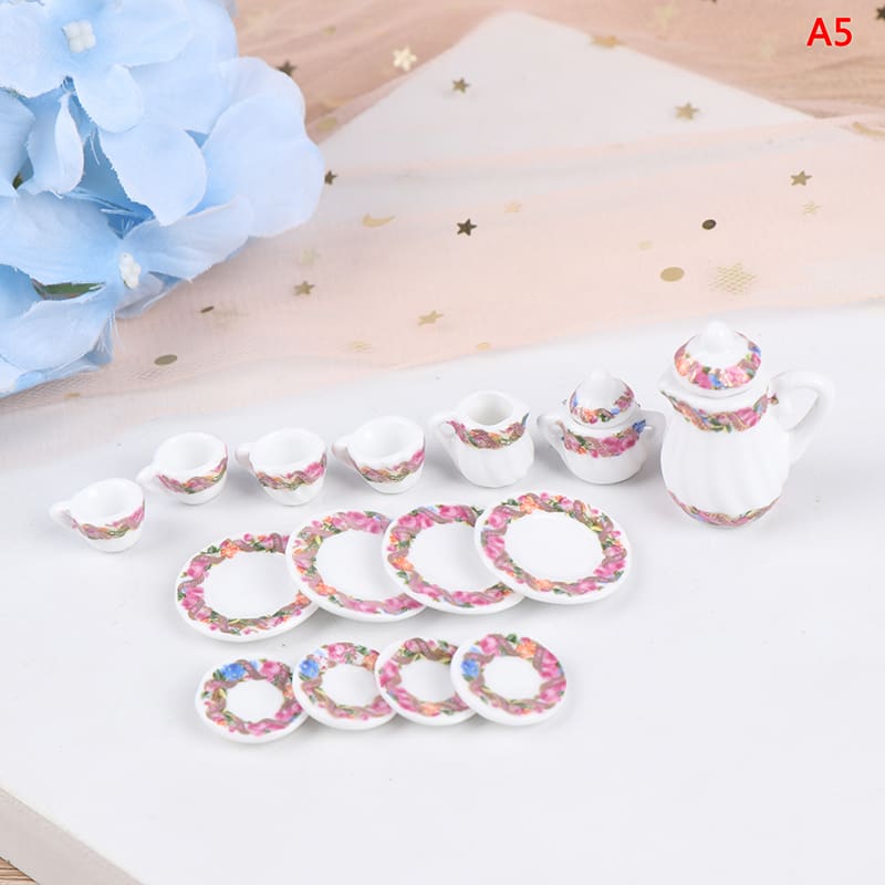15Pcs 1:12 Miniature Porcelain Tea Cup Set for Toyhouse Furniture ...