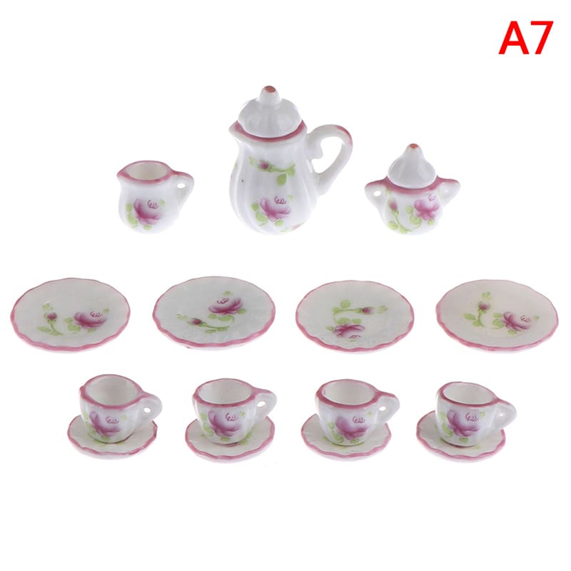 15Pcs 1:12 Miniature Porcelain Tea Cup Set for Toyhouse Furniture ...