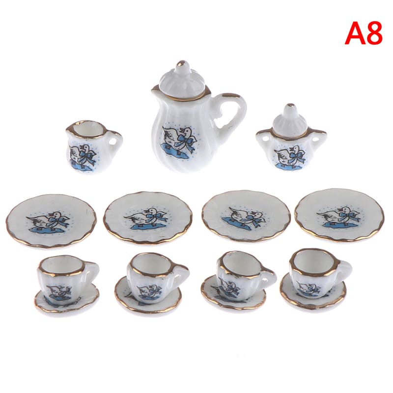 15Pcs 1:12 Miniature Porcelain Tea Cup Set for Toyhouse Furniture ...