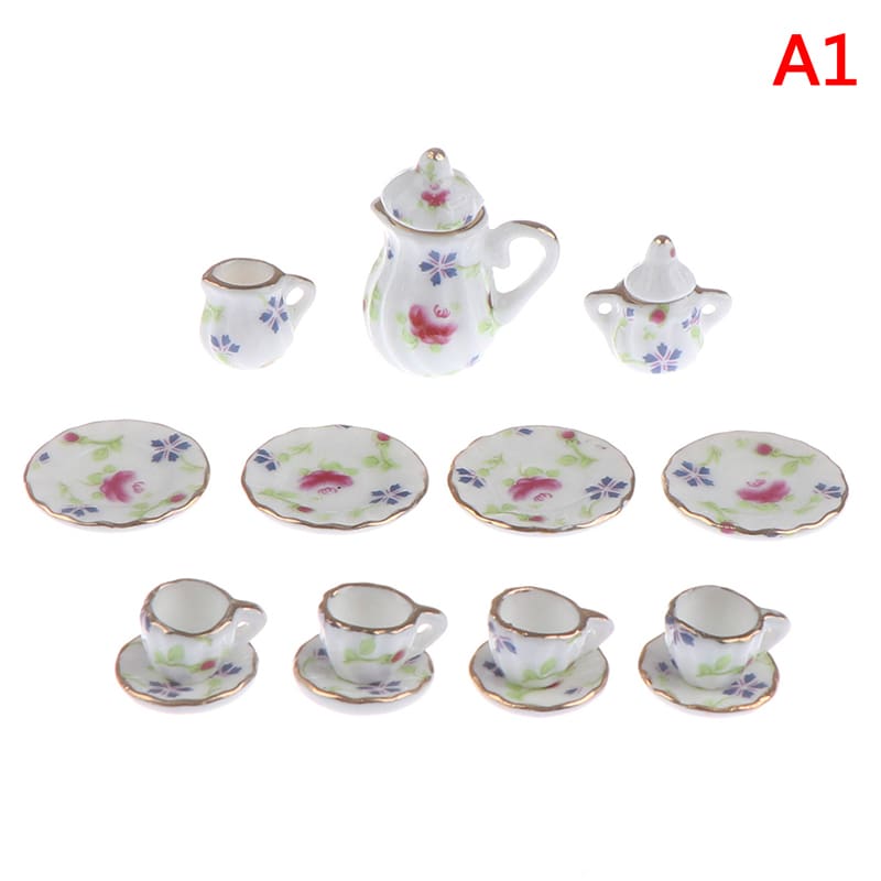 15Pcs 1:12 Miniature Porcelain Tea Cup Set for Toyhouse Furniture ...