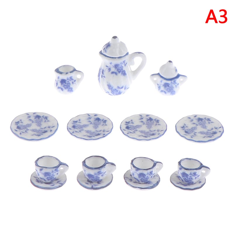 15Pcs 1:12 Miniature Porcelain Tea Cup Set for Toyhouse Furniture ...