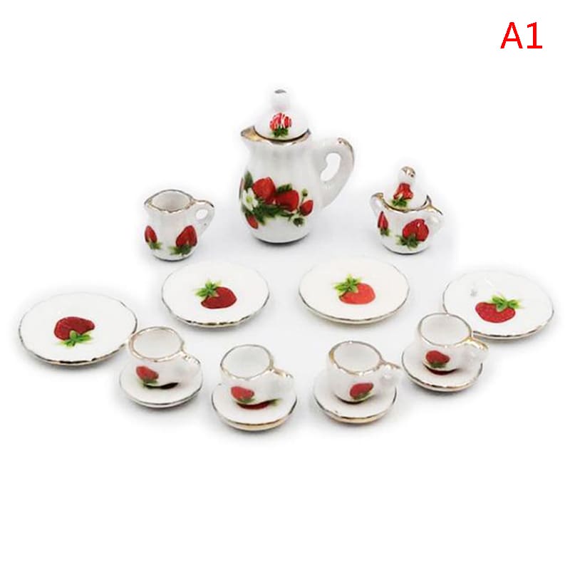 15Pcs 1:12 Miniature Porcelain Tea Cup Set for Toyhouse Furniture ...