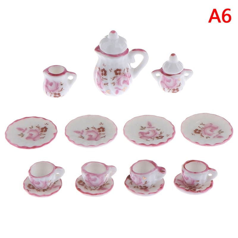 15Pcs 1:12 Miniature Porcelain Tea Cup Set for Toyhouse Furniture ...